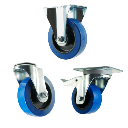 Blue Elastic Castors 80–125 mm | Heavy Duty, Quiet Wheels