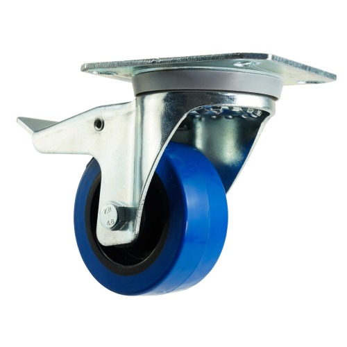 Braked Blue Elastic Industrial Castors | Quiet & Durable